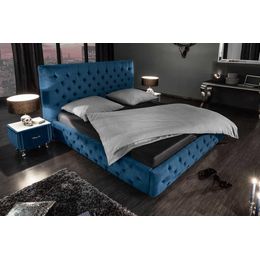 Riess Ambiente Design Doppelbett PARIS 180x200cm dunkelblau Samt Chesterfield Riess-Ambiente