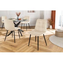 Riess Ambiente Moderner Design Stuhl TRES CHIC beige Cord schwarze Metallbeine Esszimmer Polsterstuhl Riess-Ambiente