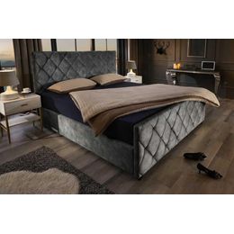 Riess Ambiente Design Boxbett ELYSIUM 180x200cm dunkelgrau Samt mit Stauraum und Lattenrost Riess-Ambiente Chesterfield Modern Skandinavisch