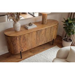 Riess Ambiente Massives Sideboard GATSBY 160cm natur Mangoholz schwarz Metall mit Lamellenfront Riess-Ambiente