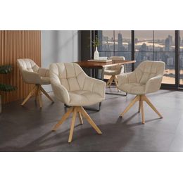Riess Ambiente Drehbarer Design Stuhl PAPILLON beige Samt Eiche Massivholz mit Armlehnen Polsterstuhl Riess-Ambiente Esszimmerstuhl K&uuml;chenstuhl Landhaus Modern...