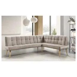 Eckbank exxpo - SOFA FASHION "Latte", beige, B:254cm H:95cm T:196cm, 100% PES, Sitzb&auml;nke, Eckbank, moderne Sitz- und R&uuml;ckensteppung, bequem und elegant, hoher Holzfu&szlig;
