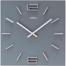 Wanduhr AMS "W9594", grau (anthrazit), Wanduhren, B/H/L: 34cm x 4cm x 34cm, Wanduhr, Quarzuhr,Holz,Wohnzimmer,Esszimmer,K&uuml;che,Arbeitszimmer,B&uuml;ro,Flur