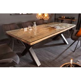 Riess Ambiente Massivholz Esstisch BARRACUDA 220cm natur Teak schwarz Metall X-Gestell inkl. Glasplatte Riess-Ambiente Esszimmertisch rechteckig