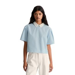 Marc O'Polo Kurzarmbluse MARC O'POLO DENIM "aus Papertouch Popeline", Damen, Gr. S, light blau, Obermaterial: 100% Baumwolle, gestreift, relaxed fit bauchfrei, Blusen