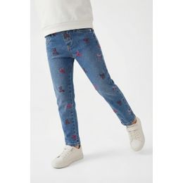 Regular-fit-Jeans s.Oliver JUNIOR, M&auml;dchen, Gr. 128, N-Gr, blau, Denim/Jeans, Obermaterial: 99% Baumwolle, 1% Elasthan, regular fit kn&ouml;chellang, Jeans, mit Print