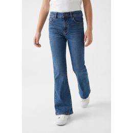 Bootcut-Jeans LEVI'S KIDS "LVG BAGGY FLARE", M&auml;dchen, Gr. 8 (128), N-Gr, no filter, Denim/Jeans, Obermaterial: 69% Baumwolle, 26% Polyester, 4% sonstige Fasern, 1% Elasthan, lang, Jeans, Flared, Destroyed-Effekte for Girls