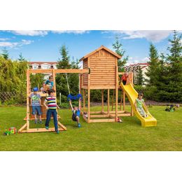 Spielturm Fungoo "My SIDE Spider+", braun (gelb), Spielt&uuml;rme, KinderB:415cm H:305cm T:490cm, Holz, Metall, Polyethylen, mit Schaukel & Rutsche, Klettererweiterung, B:415cm H:305cm T:490cm