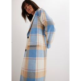 Langmantel bonprix "Oversize-Mantel n Wolloptik", Damen, Gr. 40, blau (brilliantblau, wollwei&szlig;, latte macchiato, rosenholz kariert), Obermaterial: 100% Polyester, mehrfarbig, oversize, M&auml;ntel, Oversize-Passform, mit Reverskragen, mit Pattentaschen