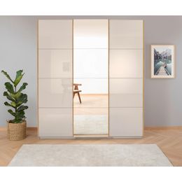 Schwebet&uuml;renschrank Rauch "Kleiderschrank Schrank Garderobe KOLUNA mit Glast&uuml;ren und Spiegel", beige (eiche artisan, glas champagner), B:203cm H:229cm T:62cm, Holzwerkstoff, Schr&auml;nke, Schwebet&uuml;renschrank, inkl. 2 Innenschubladen sowie extra Einlegeb&ouml;den MADE IN GERMANY
