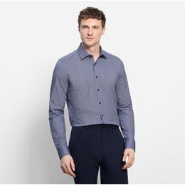 Langarmhemd OLYMP "24/7 - Level 5", Herren, Gr. 44, N-Gr, marine, Jersey, Obermaterial: 92% Baumwolle, 8% Elasthan, gemustert, normal, 2-Knopf-Manschette, Hemden, Body fit, New York Kentkragen, Businesshemd, Jersey-Qualit&auml;t