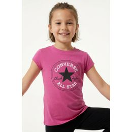 T-Shirt Converse "CNVG TIMELS CHUCK PATCH TEE", M&auml;dchen, Gr. 122 (S), pink (mod pink), Stoff, Obermaterial: 100% Baumwolle, bedruckt, normal, Rundhals, eingesetzt abgesteppt, Shirts T-Shirt, f&uuml;r Kinder, sportlicher Stil, Rundhalsausschnitt