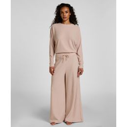 Hunkem&ouml;ller Pyjama HUNKEM&Ouml;LLER "Hose Waffle Tracey", Damen, Gr. M, beige, 69% Polyester, 29% Viskose, 2% Elasthan, Homewear-Sets Pyjama