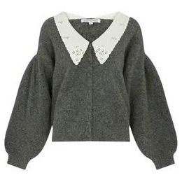 Lily & Lionel Strickjacke LILY AND LIONEL "Suzzanna Embroidered Collar Cardigan Damen", Herren, Gr. 36, charcoal grau, 44% Polyester, 36% Polyacryl, 10% Nylon, 6% Wolle, 4% Elasthan, Strickjacken Strickjacke