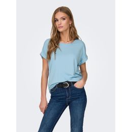 T-Shirt Only "ONLMOSTER &ndash; Kurzarmshirt mit Aufschlag und klassischem Look", Damen, Gr. S, blau (clear sky), Jersey, Obermaterial: 75% Viskose, 20% Polyester, 5% Elasthan, unifarben, regular fit normal, Rundhals, mit Aufschlag, Shirts T-Shirt, Viskosemischung, regular fit