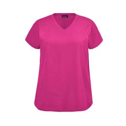 Kurzarmshirt GOLDNER "Shirt mit V-Ausschnitt", Damen, Gr. 42/44, pink, Obermaterial: 100% Baumwolle CO., V-Ausschnitt, Gerade, Shirts, Tiefer Rundhalsausschnitt