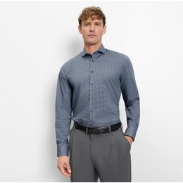 Langarmhemd OLYMP "Level Five", Herren, Gr. 44, N-Gr, marine, Web, Obermaterial: 97% Baumwolle, 3% Elastolefin, figurbetont normal, 2-Knopf-Manschette, Hemden, Businesshemd, body fit, Haifischkragen