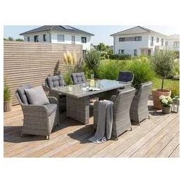 Garten-Essgruppe Konifera "&raquo;Menorca&laquo;", grau (grau, grau), Aluminium, Polyrattan, Sitzm&ouml;bel-Sets, Polyrattan, Aluminium, Tischplatte aus 5mm starkem Sicherheitsglas, Topseller