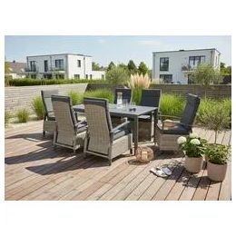 Garten-Essgruppe Konifera "Menton", dunkelgrau, Aluminium, Wicker/Kunststoffgeflecht, Sitzm&ouml;bel-Sets, bestehend aus 6 Sesseln mit 6 Sitzauflagen und 1 Tisch