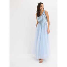 bonprix Maxikleid aus feinem T&uuml;ll mit Paillettenstickerei, blau, Gr.36, Modern und feminin: Abendkleid in Maxi-L&auml;nge aus feinem T&uuml;ll mit weitem Rock und im Oberteil mit wundersch&ouml;ner Paillettenstickerei dekoriert