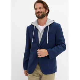 bonprix 2-in-1 Sakko mit herausnehmbaren Kapuzeneinsatz, blau, Gr.48, Modernes Sakko im Regular Fit mit stylischem Reverskragen und abnehmbarer Kapuze f&uuml;r einen l&auml;ssig-urbanen Look