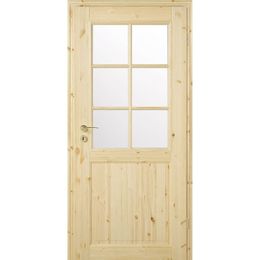Kilsgaard Zimmert&uuml;r Holz mit Glas Typ 02/SP6 - SP9 Kiefer unbehandelt, DIN Rechts, 735x1985 mm,ohne Verglasung (6 Sprossen)