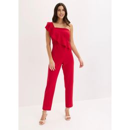 bonprix One-Shoulder Overall aus strukturiertem Crep&eacute;, rot, Gr.36, Overall aus strukturiertem Crep&eacute; mit One-Shoulder Ausschnitt und asymmetrischem Volant
