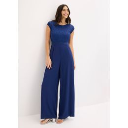 bonprix Overall aus feinem Chiffon mit Spitze, blau, Gr.50, Overall aus feinem Chiffon mit einem Taillen-Einsatz und floraler Spitze im Oberteil