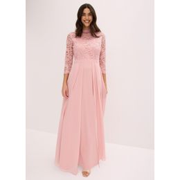 bonprix Maxikleid mit Spitze, rosa, Gr.42, Bezauberndes Abendkleid mit Spitze im Oberteil und einem Rock aus strukturiertem Crepe sowie einem &uuml;berlappendem Rock aus feinem Chiffon.