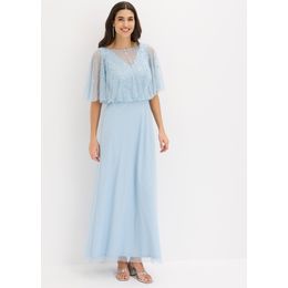 bonprix Maxikleid aus feinem T&uuml;ll mit Paillettenstickerei, blau, Gr.46, Klassisch und feminin: Abendkleid in Maxi-L&auml;nge aus feinem T&uuml;ll mit Paillettenstickerei
