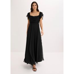 bonprix Abendkleid aus feinem Chiffon mit Drapierung, schwarz, Gr.46, Bezauberndes Maxikleid aus feinem Chiffon mit Drapierung