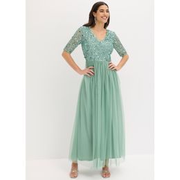 bonprix Abendkleid aus zartem T&uuml;ll mit Paillettenstickerei, gr&uuml;n, Gr.46, Elegantes Kleid aus T&uuml;ll mit bezaubernder Paillettenstickerei im Oberteil