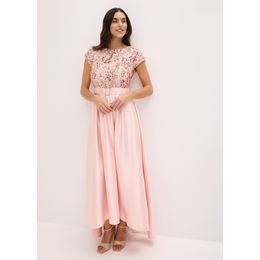 bonprix Abendkleid aus gl&auml;nzendem Satin mit Pailletten, rosa, Gr.42, Modern und feminin: Abendkleid aus gl&auml;nzendem Satin mit bestickten Pailletten im Oberteil