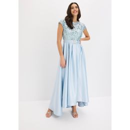 bonprix Abendkleid aus gl&auml;nzendem Satin mit Pailletten, blau, Gr.40, Modern und feminin: Abendkleid aus gl&auml;nzendem Satin mit bestickten Pailletten im Oberteil