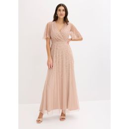 bonprix Abendkleid aus zartem T&uuml;ll mit Paillettenstickerei, beige, Gr.50, Maxikleid aus zartem T&uuml;ll mit Paillettenstickerei