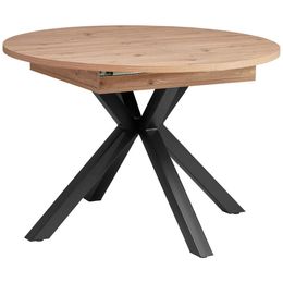 Mid.you Esstisch, Schwarz, Eiche Artisan, Metall, Holzwerkstoff, rund, eckig, 110x76x110 cm, ausziehbar, Esszimmer, Tische, Esstische, Esstische ausziehbar