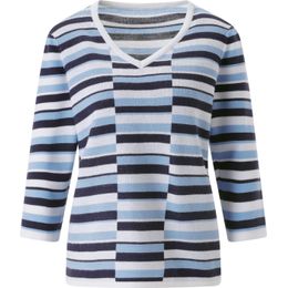 Damen 3/4 Arm-Pullover mit Streifen-Muster marine-himmelblau-gemustert, Gr&ouml;&szlig;e 38