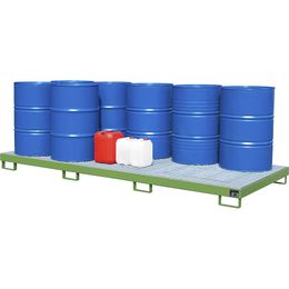 eurokraft pro Stahl-Auffangwanne, Auffangvolumen 240 l, f&uuml;r 10 x 200 l F&auml;sser, gr&uuml;n