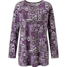 Damen Longshirt mit Patchwork-Druck aubergine-lila-bedruckt, Gr&ouml;&szlig;e 38