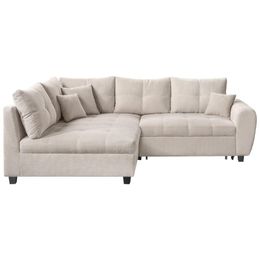 CARRYHOME Ecksofa, Creme, Kunststoff, 4-Sitzer, F&uuml;llung: Schaumstoffflocken,Schaumstoffflocken, L-Form, Ottomane links, 249x175 cm, Liegefunktion, seitenverkehrt erh&auml;ltlich, R&uuml;cken echt, haustierfreundlicher Bezug, Wohnzimmer, Sofas & Couches, Wohnlandschaften, Ecksofas