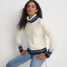 LANDS' END Softer Rollkragenpullover mit Colorblock-Streifen, Damen,  Wei&szlig;, Baumwoll-Mischung/Woll-Mischung/Nylon-Mischung, by Lands' End