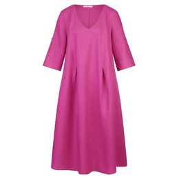 Emilia Lay - Kleid mit V-Ausschnitt, pink, Gr. 48 / XL - Leinen