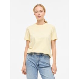 Kurzarmshirt Vila "VINORA S/S T-SHIRT - NOOS", Damen, Gr. XL, pastel gelb, Jersey, Obermaterial: 96% Baumwolle, 4% Elasthan, unifarben, regular fit normal, Rundhals, Shirts Kurzarmshirt, Baumwollmischung, regular fit
