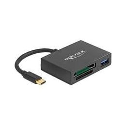 Delock USB-C Card Reader f&uuml;r XQ- und SD mit USB 5 Gbps Typ-A Port, Kartenleser schwarz