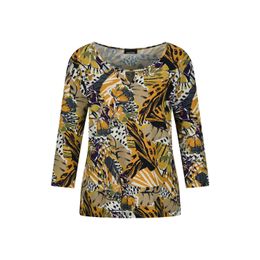 Print-Shirt GOLDNER "Kurzgr&ouml;&szlig;e Viskosebluse mit Allover-Leo-Druck", Damen, Gr. 19, gelb (honig, gemustert), Obermaterial: 95% Viskose CV. 5% Elasthan EL., Modisch, Shirts Print-Shirt, raffinierte Ausschnittl&ouml;sung