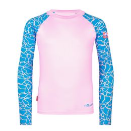 Longsleeve Trollkids "GIRLS HAUKLAND SHIRT", M&auml;dchen, Gr. 128, dynamic blau, candy pink, Obermaterial: 92% Polyester, 8% Elasthan, Shirts Longsleeve, k&ouml;rpernaher Schnitt, mit langen &Auml;rmeln, mit Daumenl&ouml;chern