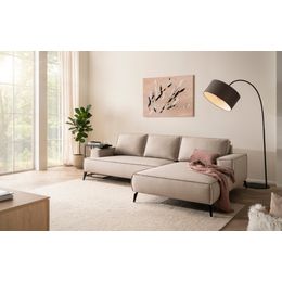 Ecksofa Home Affaire "TVINNU, L-Form, 275cm, in Cord und Leinenoptik", beige (hellbeige), B:275cm H:83cm T:173cm, Sofas, Ecksofa, wahlweise Recamiere rechts/links, schwarze F&uuml;&szlig;e, bequemer Sitzkomfort