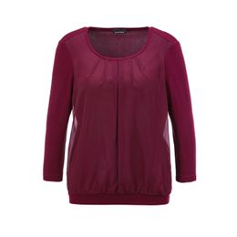 Kurzarmbluse GOLDNER "Chiffon-Shirt mit 3/4-Arm, Rundhals", Damen, Gr. 40, rot (bordeaux), Obermaterial: 95% Viskose CV. 5% Elasthan EL., Casual, Sonstiges, Blusen Kurzarmbluse, keine/nicht relevant
