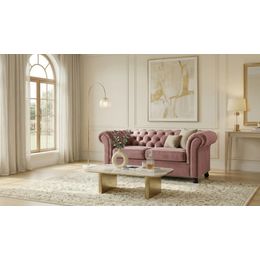 2-Sitzer Home Affaire "BRONNOY Chesterfield Sofa mit aufwendiger Knopfheftung, Breite 152 cm", altrosa, B:152cm H:75cm T:90cm, 100% Polyester, Sofas, 2-Sitzer, Sofa mit geschwungenen Armlehnen, Chesterfield-Optik, Glamour
