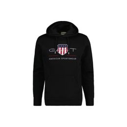 Sweatshirt Gant "Sweatshirt REGULAR ARCHIVE SHIELD HOODIE", Herren, Gr. M, schwarz, Obermaterial: 78% Baumwolle CO. 22% Polyester PES., Sweatshirts Sweatshirt